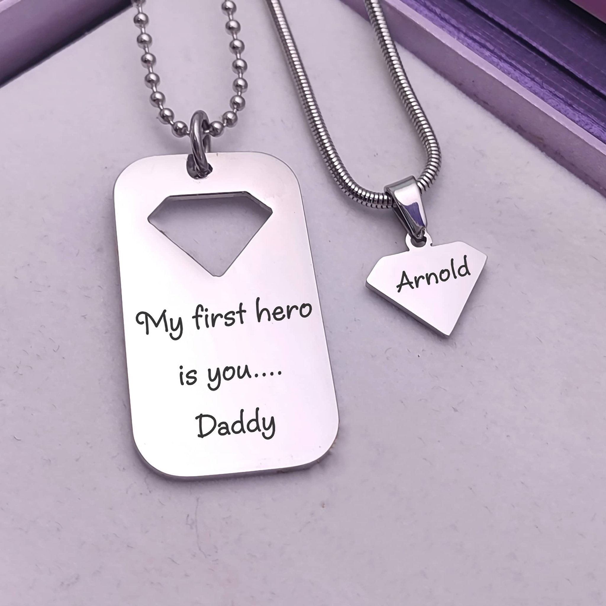 Personalised Heroic Man Dog Tag Set of Two Necklaces | Belle Fever ...